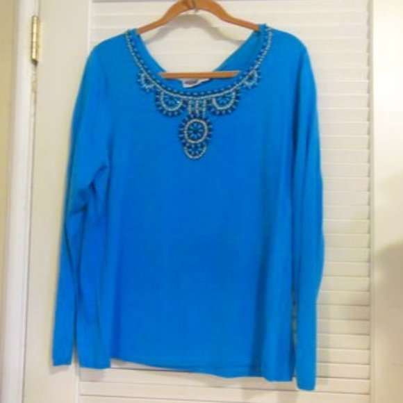 DG2 by Diane Gilman | Sweaters | Dg2 Turquoise Color Embellished ...